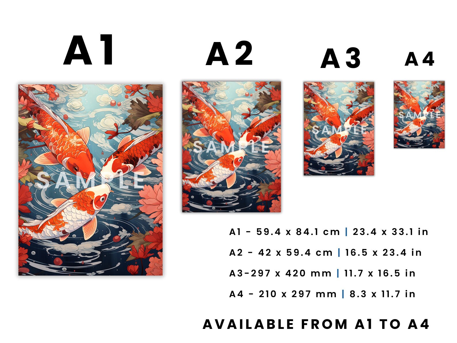 Dance of the Koi Poster, Ukiyo-e Art Print, Japanese Koi Fish Wall Decor, Aquatic Harmony, Home ...