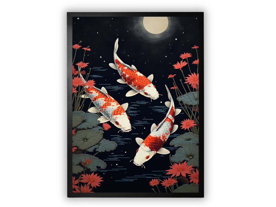 Koi Elegance Under Moonlight Poster, Ukiyo-e Art Print, Japanese Koi ...