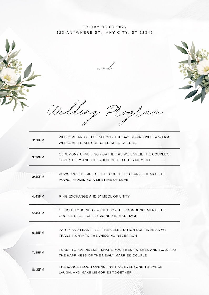 Wedding Order of Events - Etsy