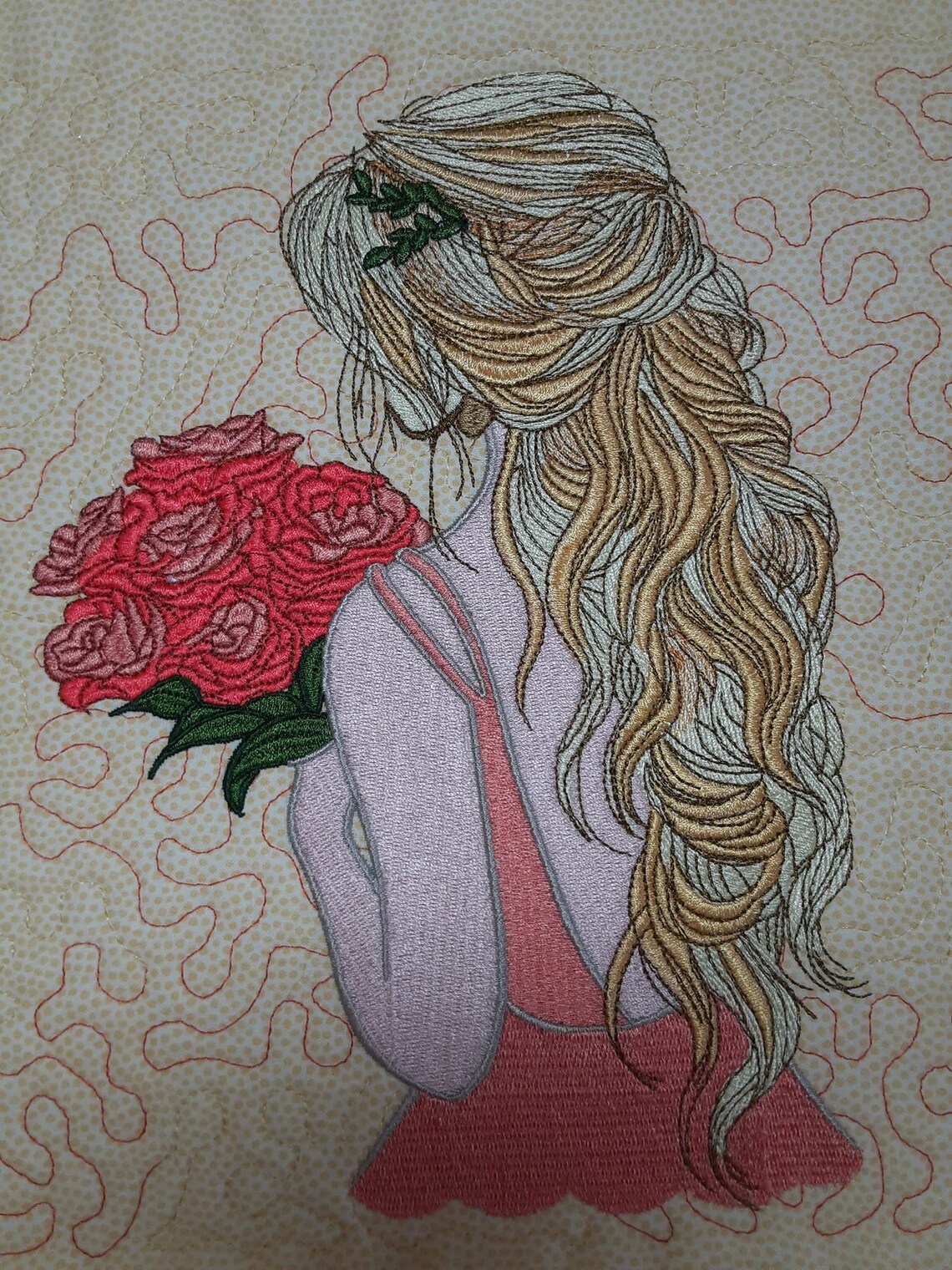 Bride With Bouquet Machine Embroidery Design Girl Holding Flower ...