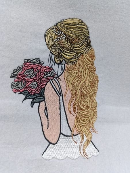 Bride With Bouquet Machine Embroidery Design Girl Holding Flower ...
