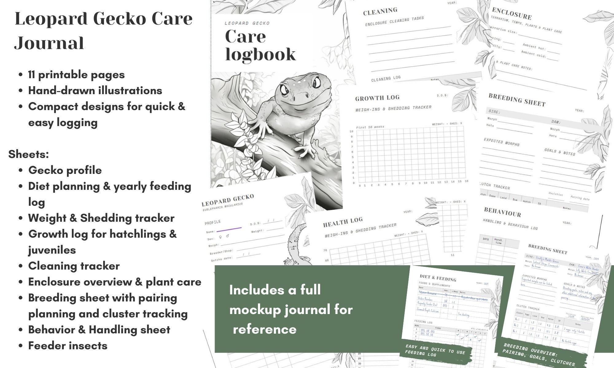 Leopard Gecko Care Diary, 2024 Reptile Logbook Calendar A5 Paper ...