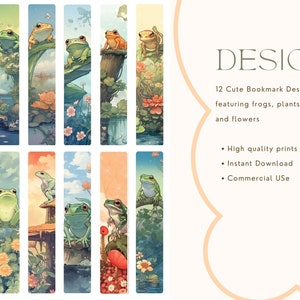 Cute Frog Flowers Printable Bookmarks 12pcs, Digital Download, Bookmark ...