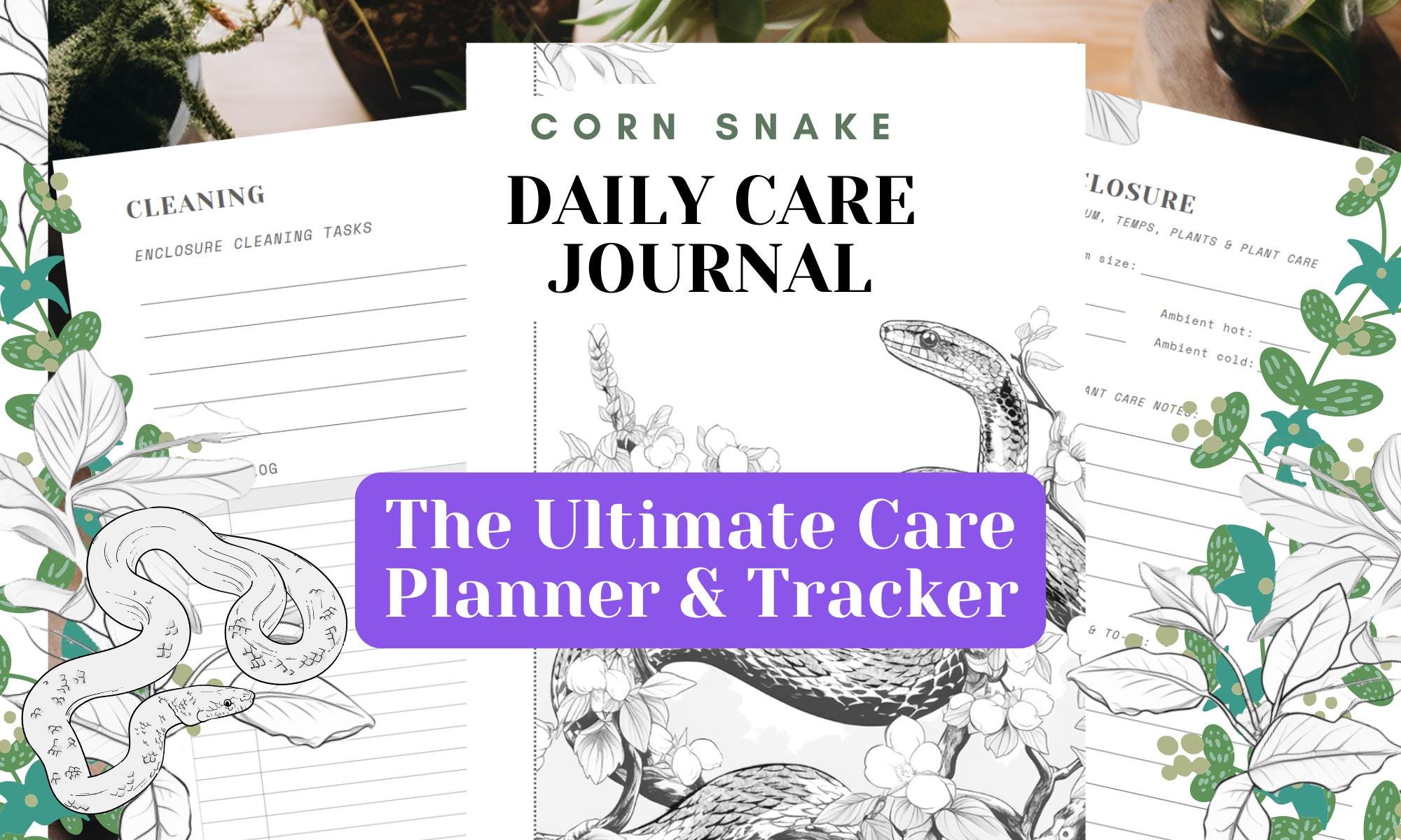 Corn Snake Care Diary, Reptile Logbook Calendar A5 & US Letter Paper ...