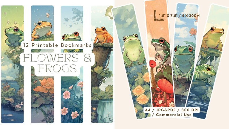 Cute Frog Flowers Printable Bookmarks 12pcs, Digital Download, Bookmark ...