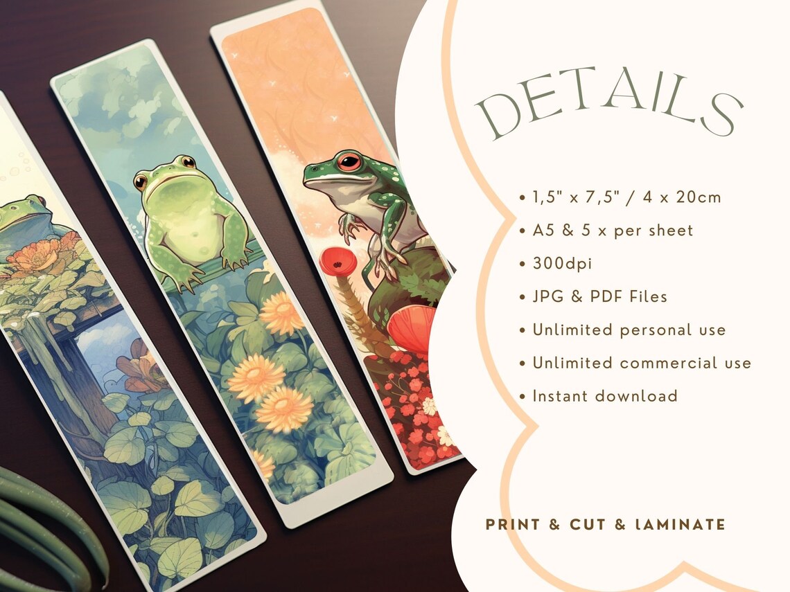 Cute Frog Flowers Printable Bookmarks 12pcs, Digital Download, Bookmark ...