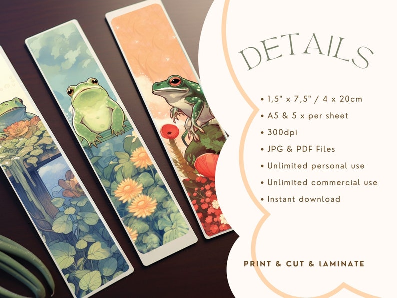 Cute Frog Flowers Printable Bookmarks 12pcs, Digital Download, Bookmark ...