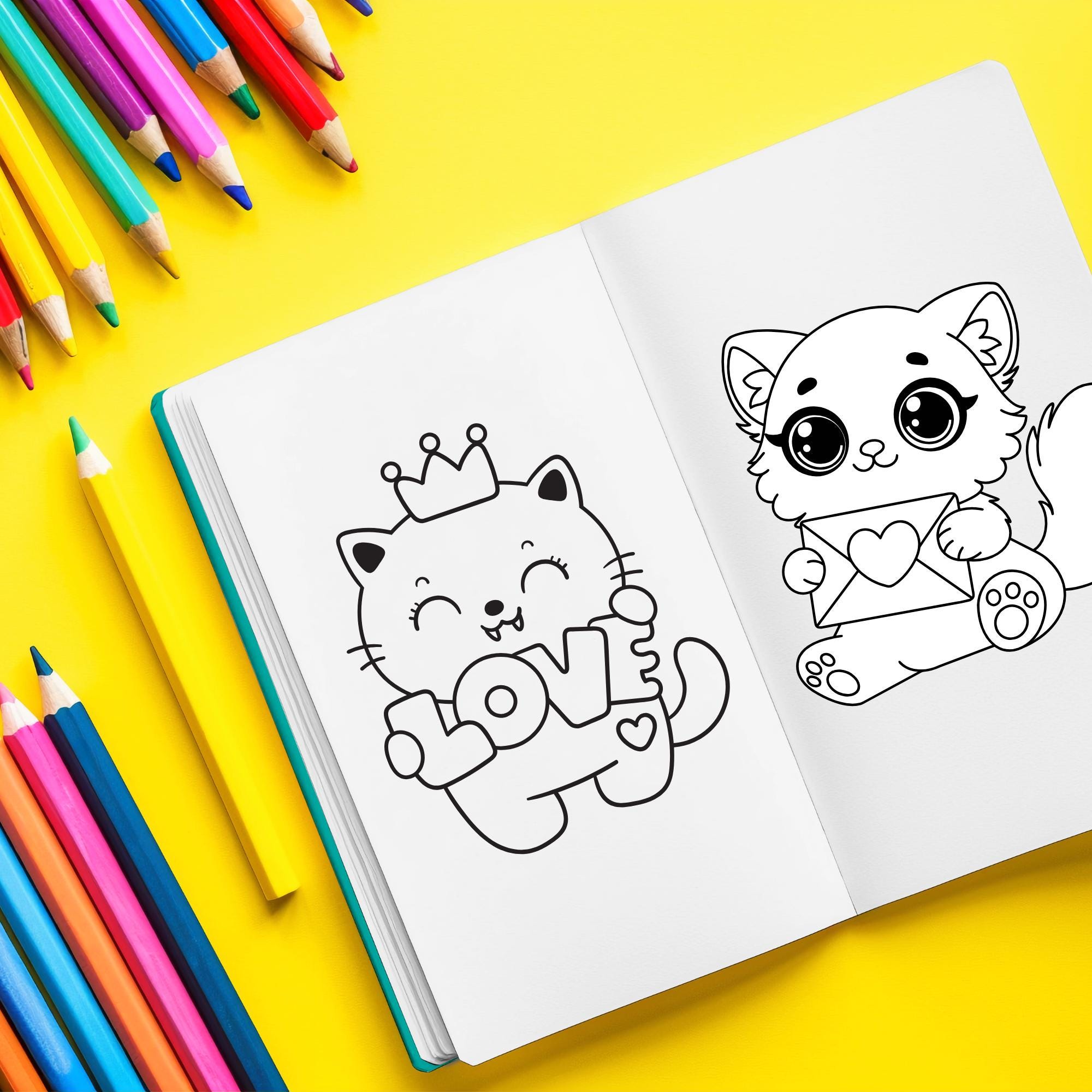 Cute Cats Coloring Pages | Kawaii Cat Printable | Instant Digital ...