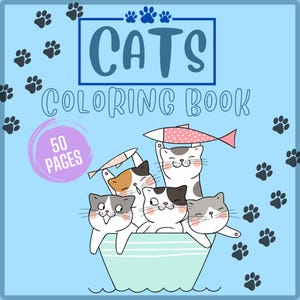 Cute Cats Coloring Pages | Kawaii Cat Printable | Instant Digital ...