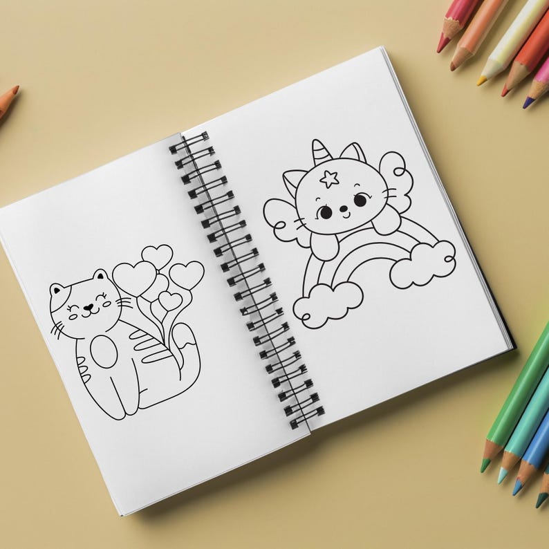 Cute Cats Coloring Pages | Kawaii Cat Printable | Instant Digital ...