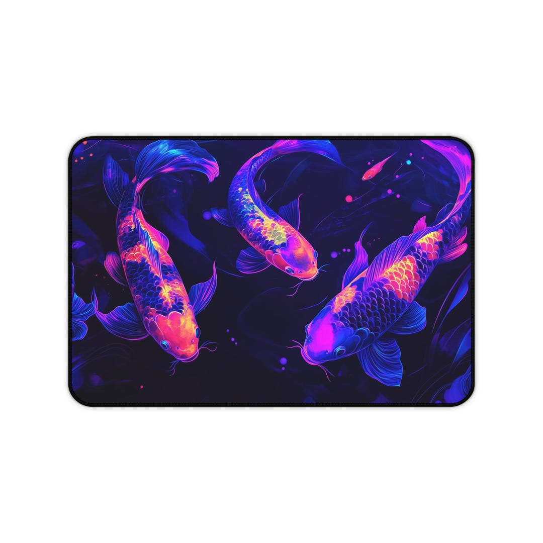 Desk Mat, Cyberpunk Koi Pond Design, Gaming Mouse Pad, Office Desk ...