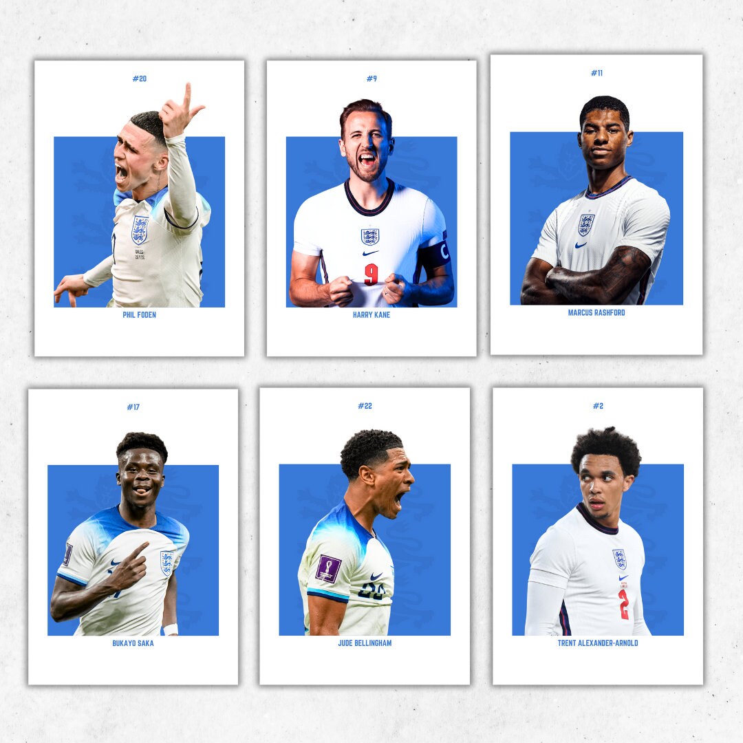 Set of 6 England Football Posters, England Posters, Football Posters ...