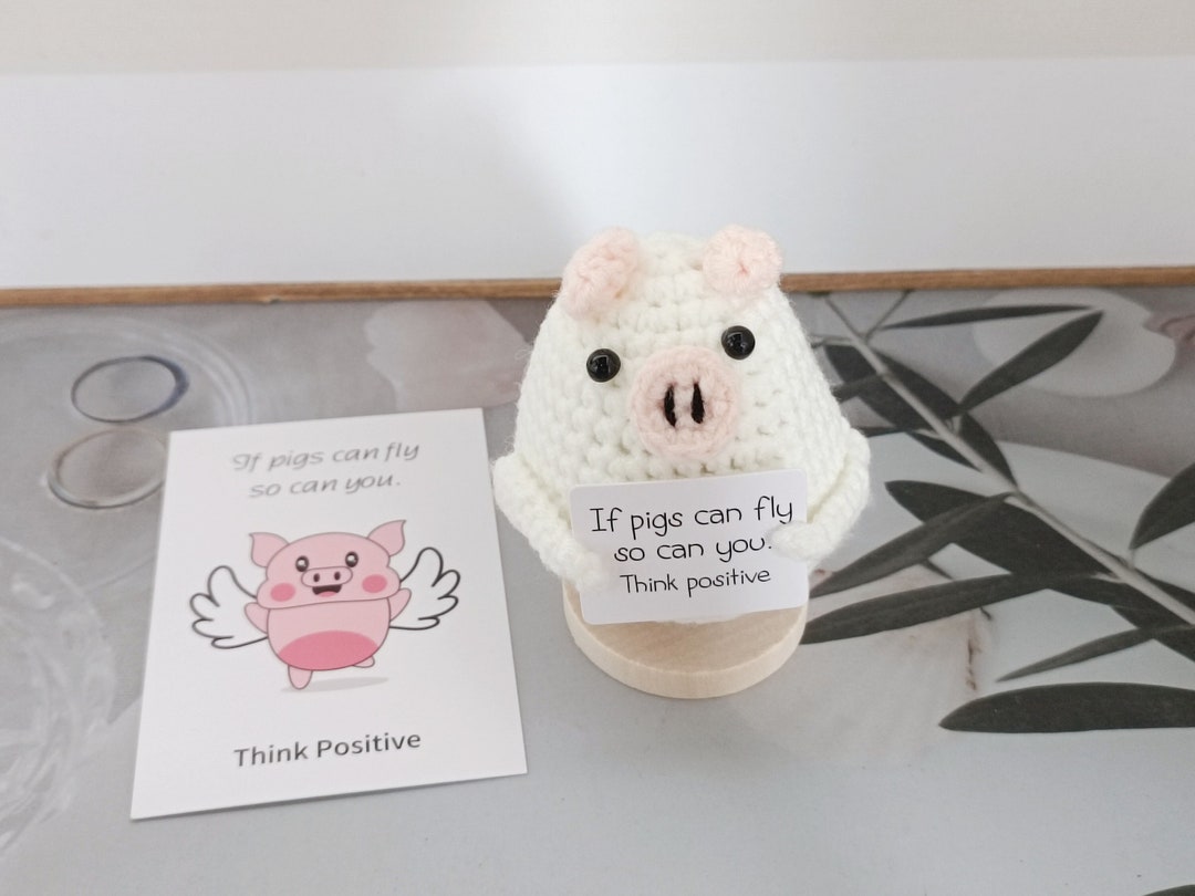 Handmade Crochet Pig, Kawaii Emotional Support Pig, Think Positive Pig ...