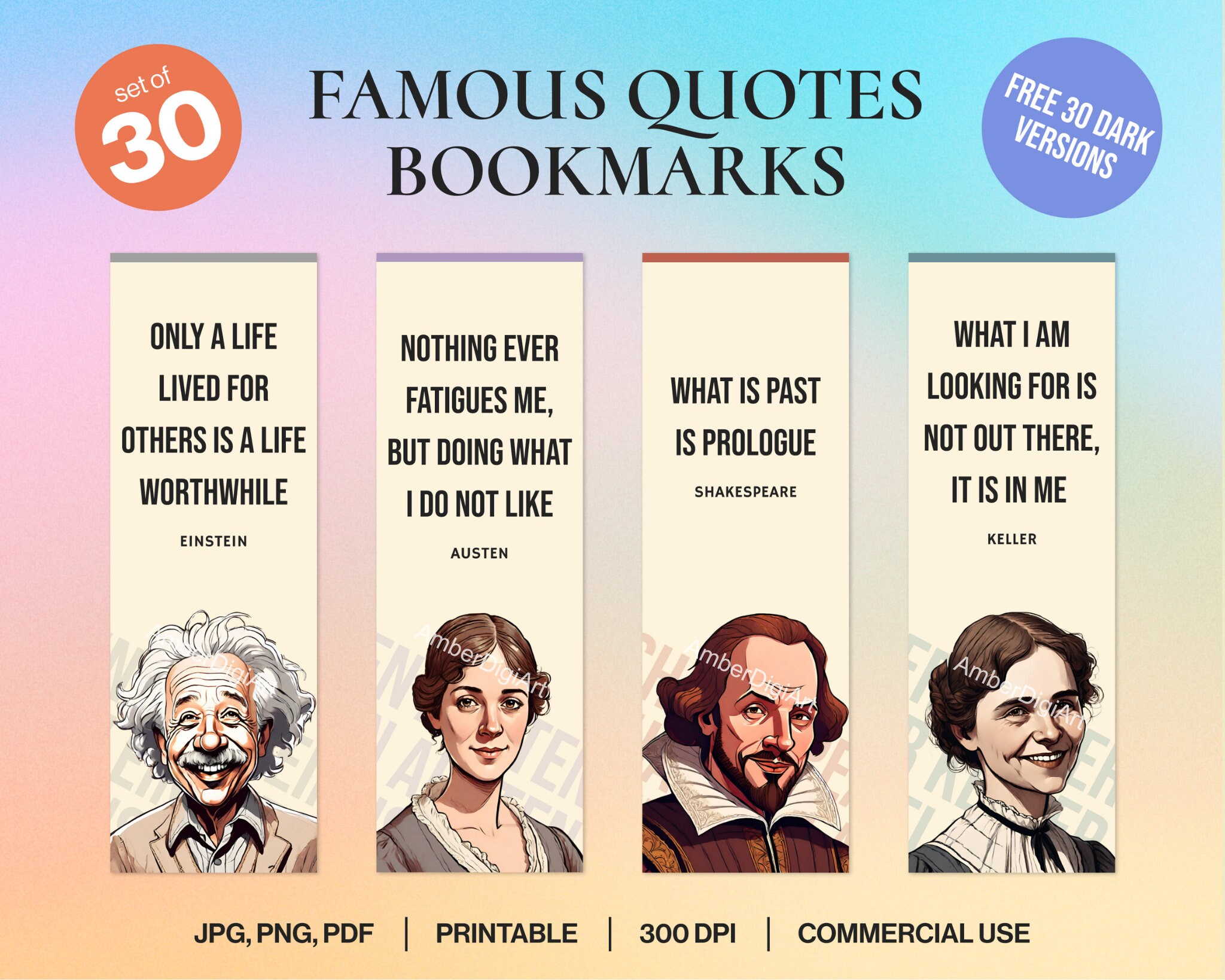 60 Bookmarks Famous People Quotes, Printable, Sublimation Designs, PNG ...