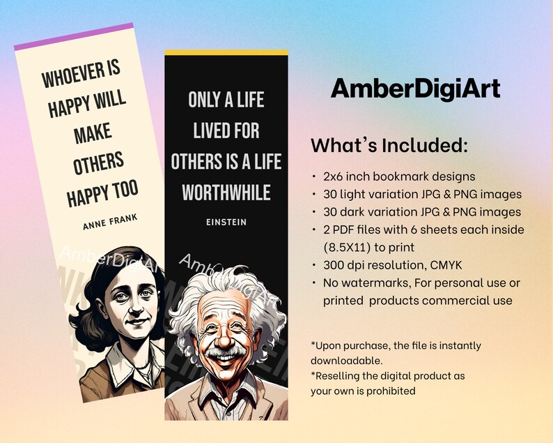 60 Bookmarks Famous People Quotes, Printable, Sublimation Designs, PNG ...