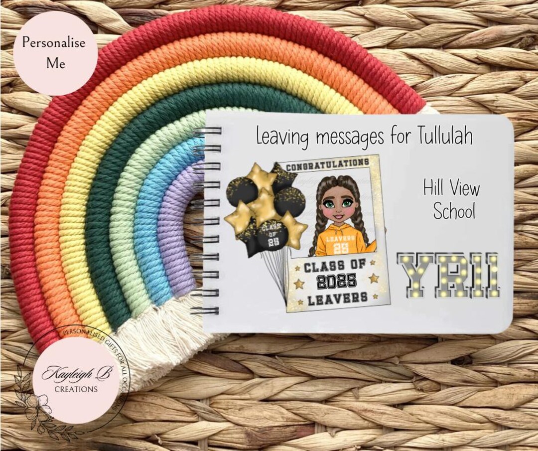 Personalised School Leavers Message Book - Girls - A6 Notebook, Blank ...