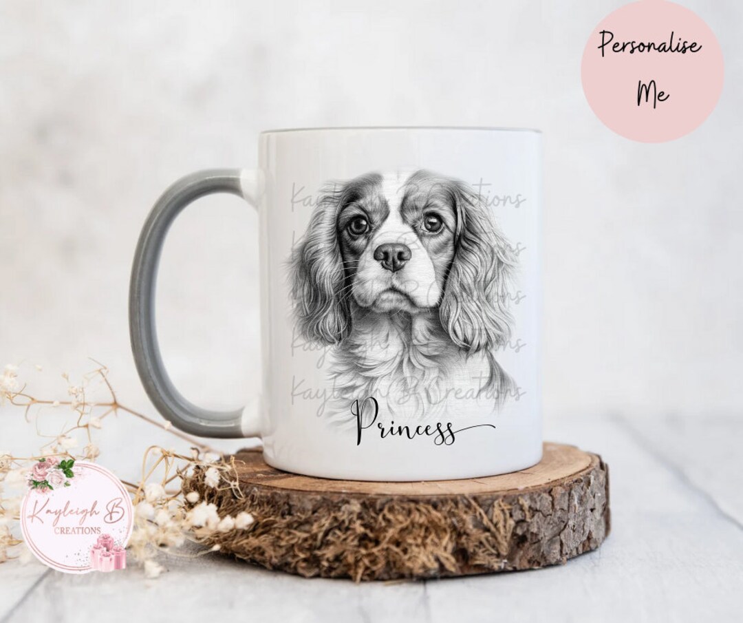 Cavalier King Charles / Ruby King Charles Mug, Personalised, Sketchy ...