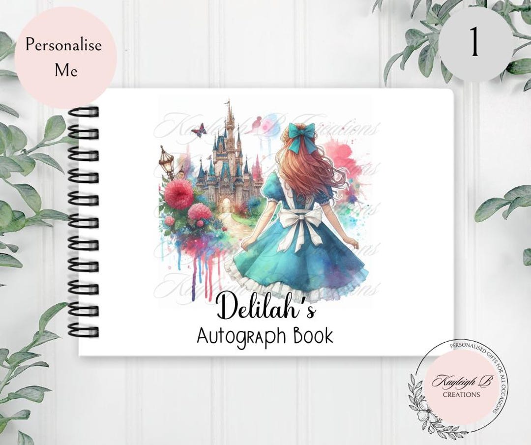Personalised Autograph Book, Watercolour Princess Castle, A6 Plain ...