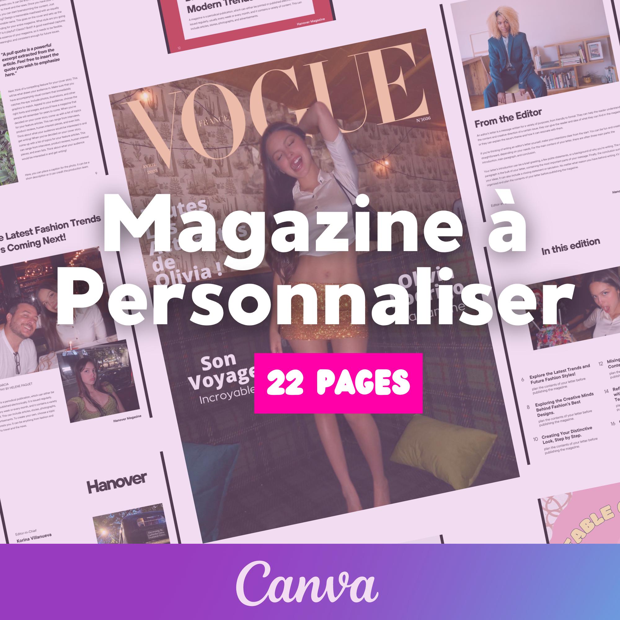Customizable Vogue Magazine 22 Pages to Edit on Canva Unique Gift for ...