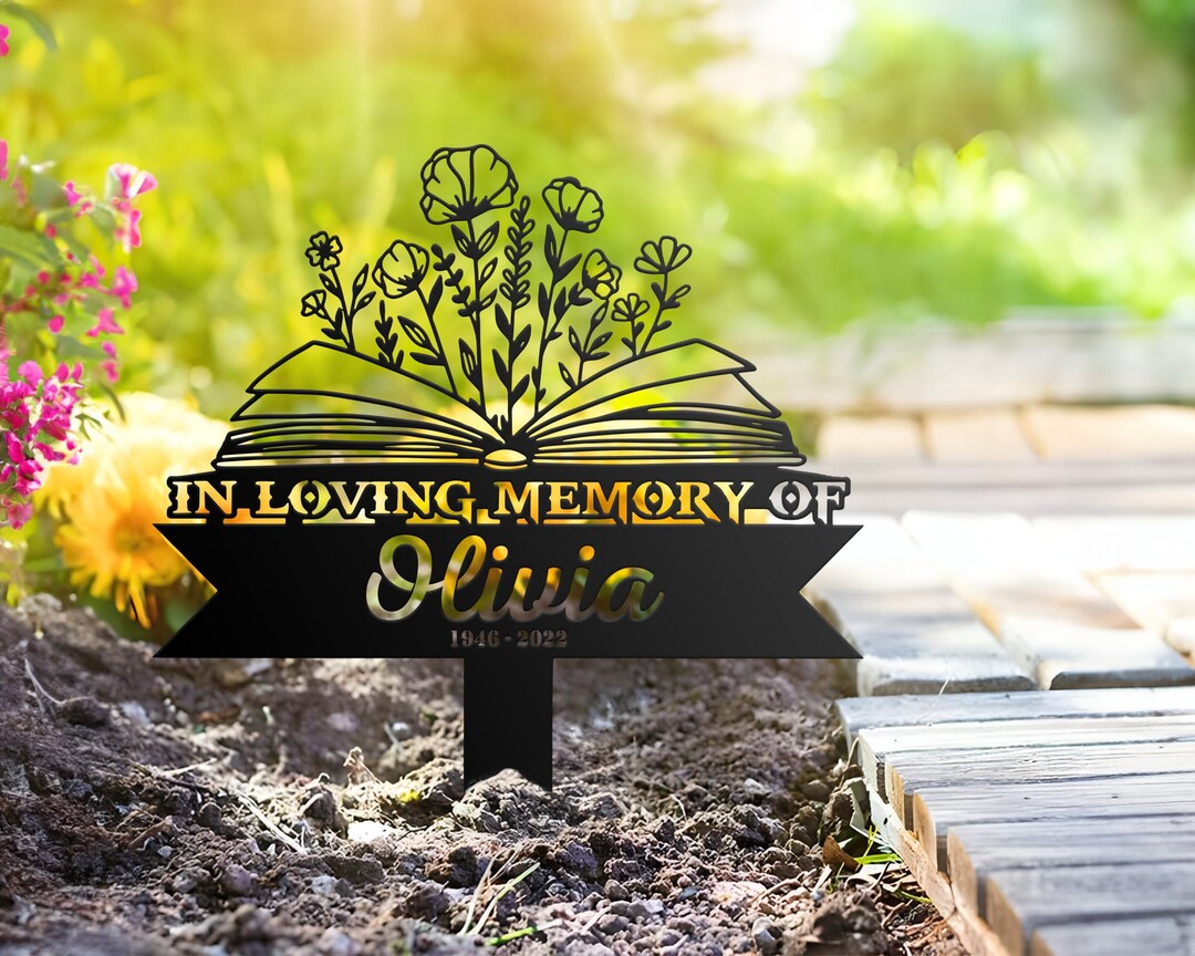 Custom Floral Book Teacher Memorial Stake, Metal Stake, Sympathy Sign ...