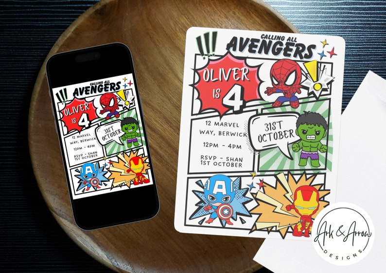 Marvel Comic Birthday Invitation, Superhero Party Invite, Marvel ...