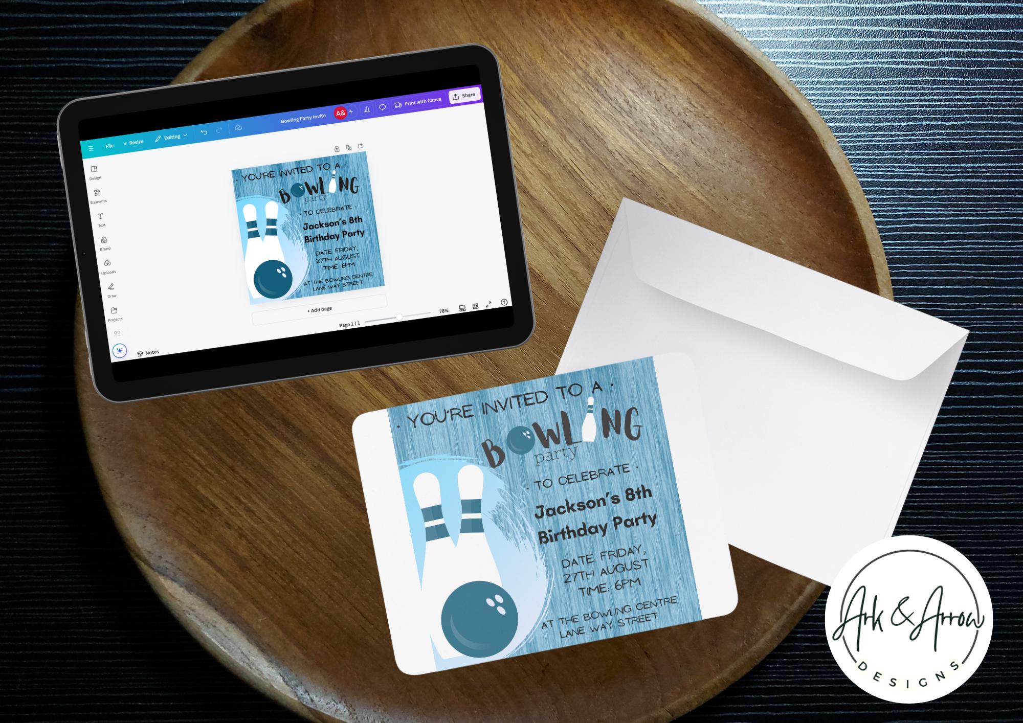 Ten Pin Bowling Birthday Party Invitation - Blue, Customisable - Etsy