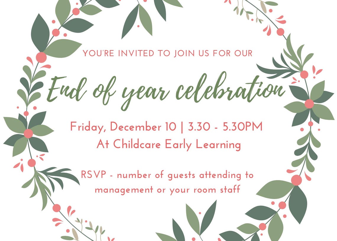 End of Year Celebration Invitation for Kinder / Preschool Customisable ...