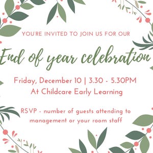 End of Year Celebration Invitation for Kinder / Preschool Customisable ...