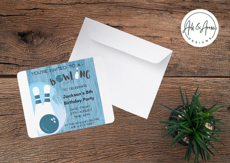 Ten Pin Bowling Birthday Party Invitation - Blue, Customisable - Etsy