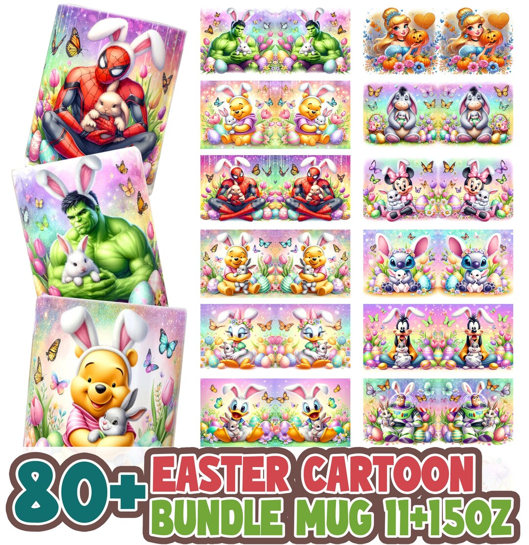80 Bundle Cartoon Easter Bunny Mug Wrap, 11oz 15oz Mug Wrap, Cartoon ...