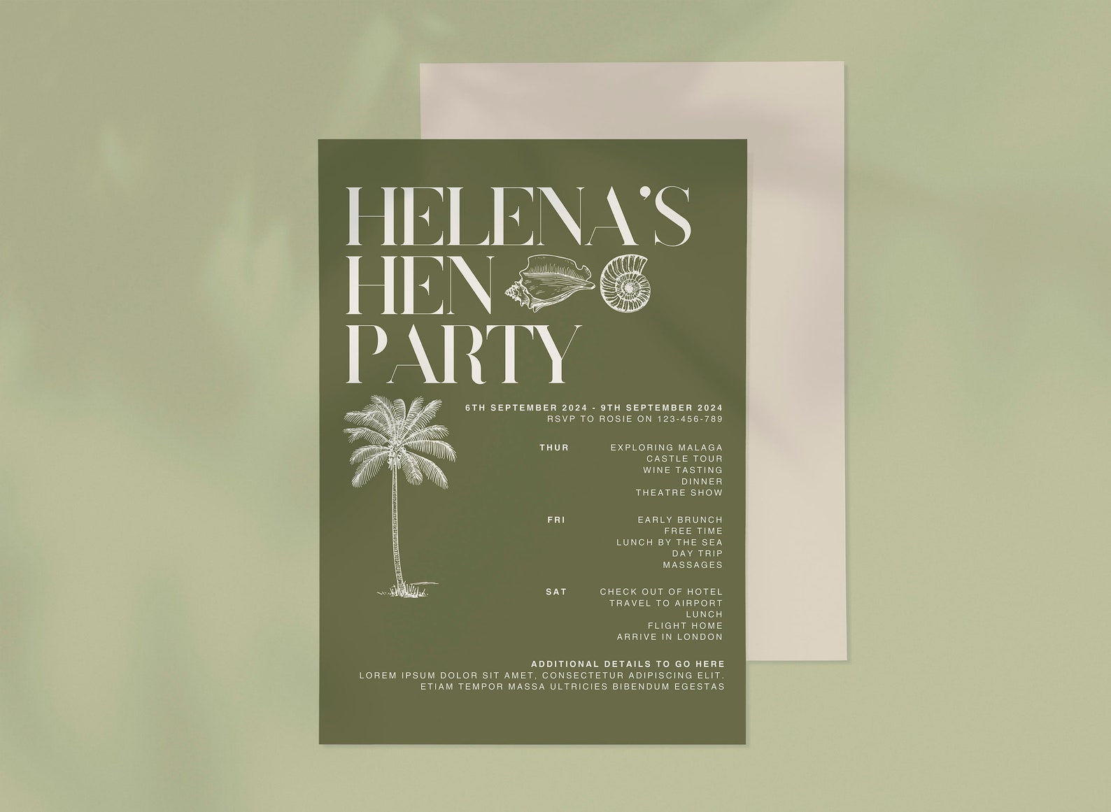 Green Palm Tree Hen Do Invitation Template, European Holiday Theme ...