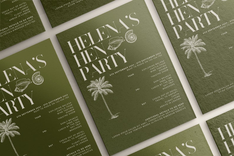 Green Palm Tree Hen Do Invitation Template, European Holiday Theme ...