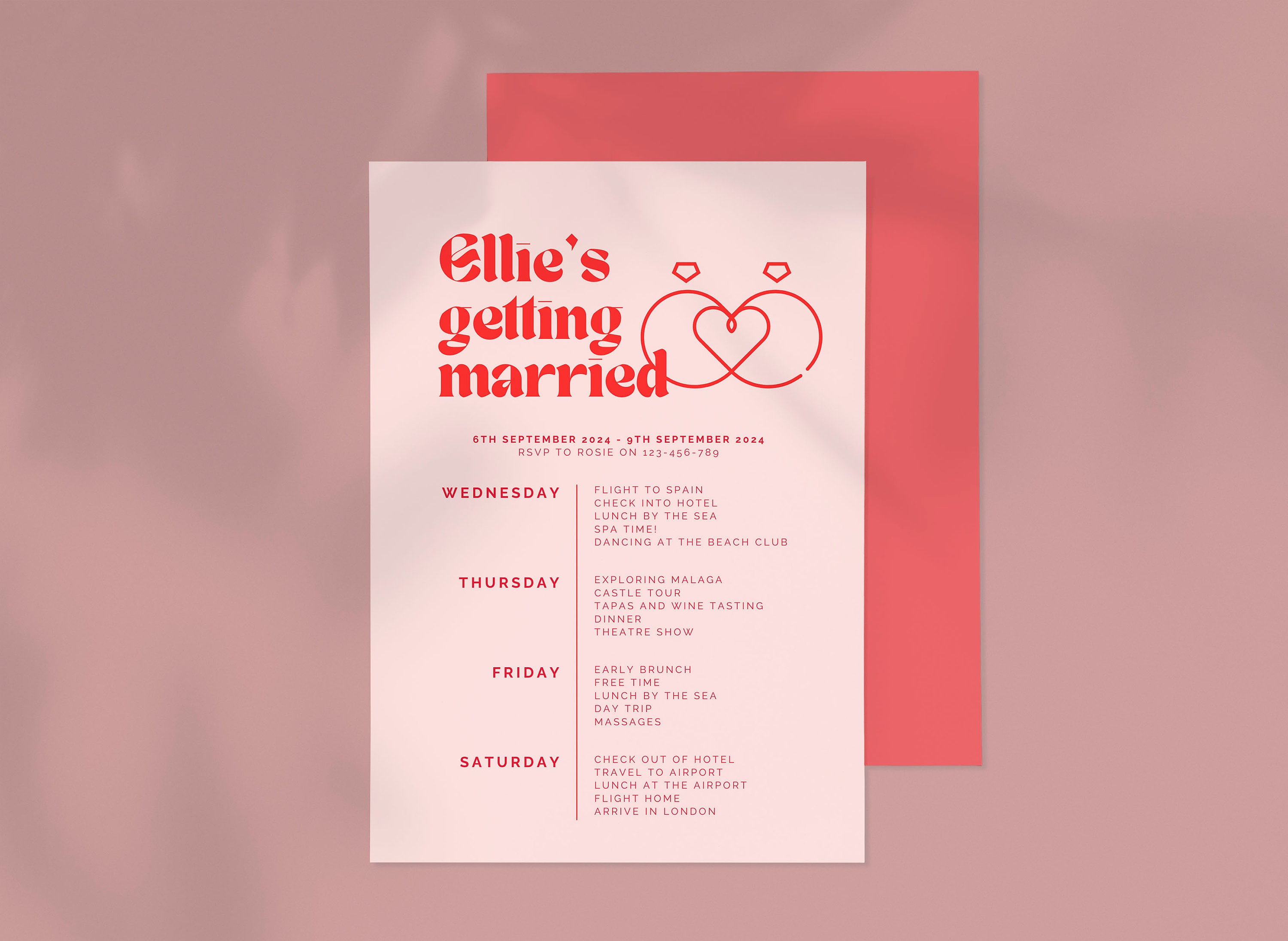 Editable Hen Do Invite Template - Chic Love Heart Design in Pink and ...