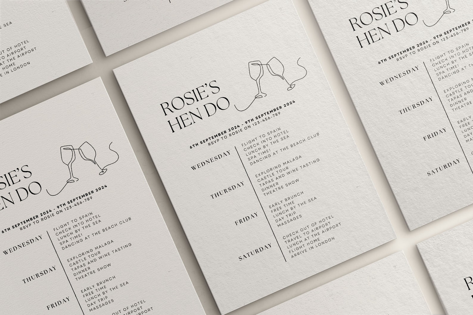 Modern Hen Party Itinerary Invite, Chic Illustrated Hen Do Schedule ...