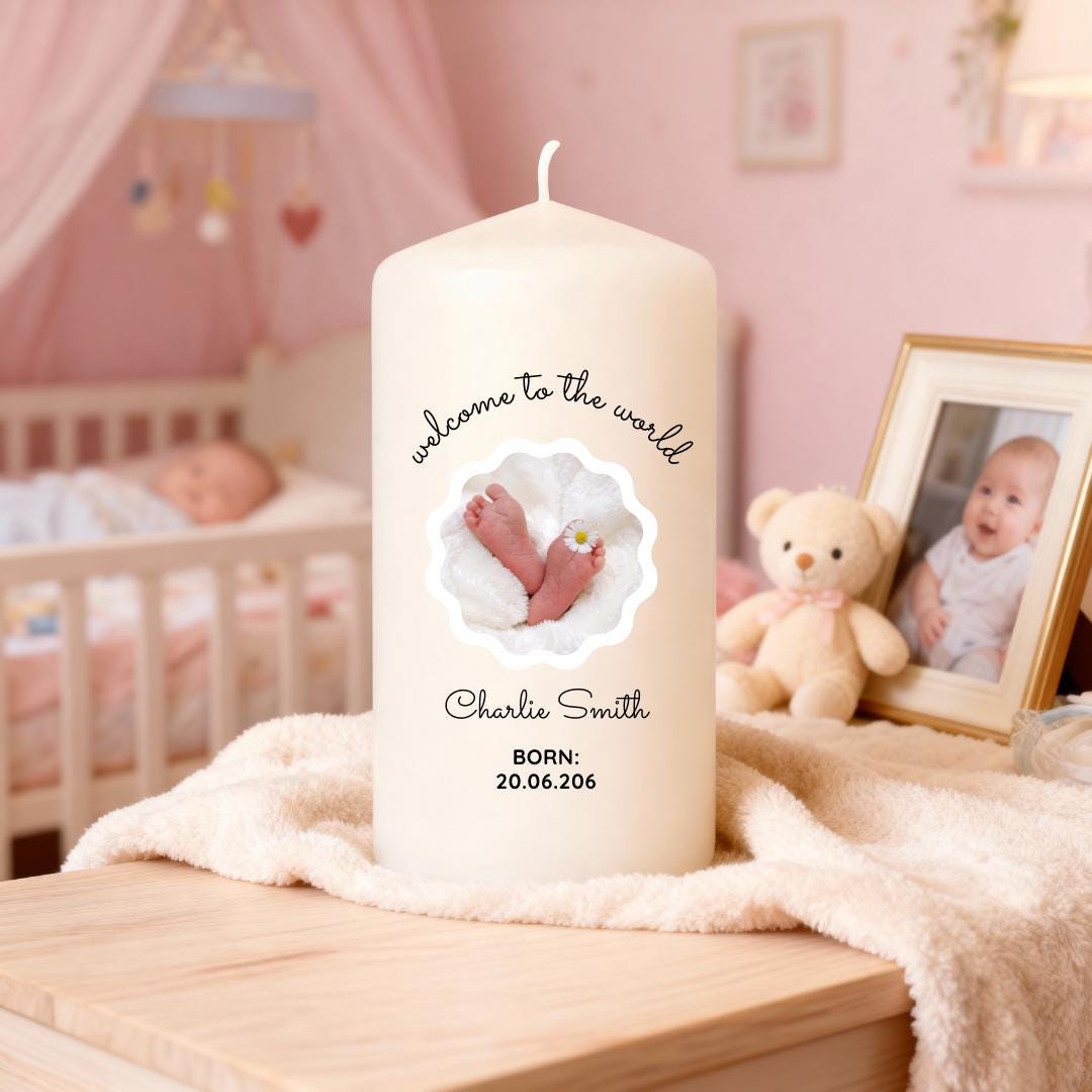 New Baby Candle | Personalised Baby Name Candle | Birth Announcement ...