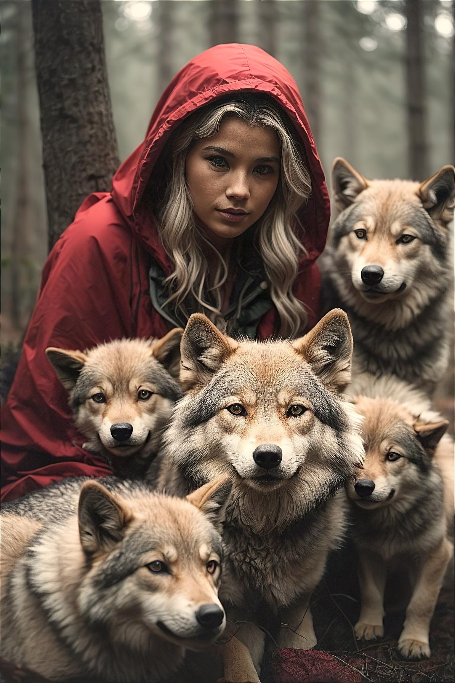 Wolf Pack With Beautiful Girl in Red Hood Portrait Poste Picture - Etsy