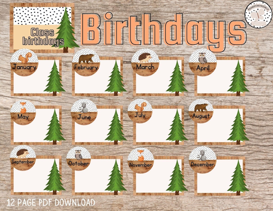 Woodland Themed Class Birthday Chart - Etsy