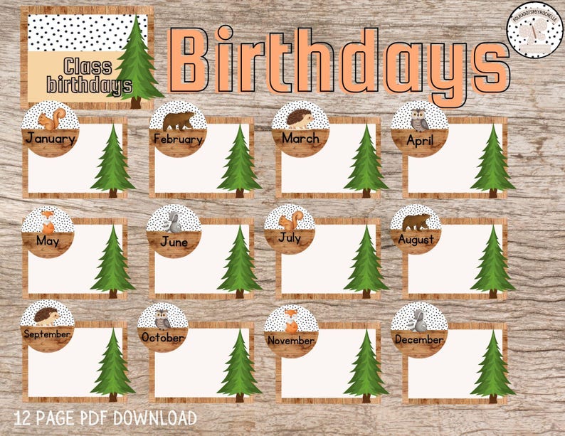 Woodland Themed Class Birthday Chart - Etsy