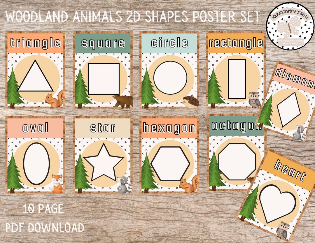 Woodland Themed 2D Shapes Poster Set - Etsy