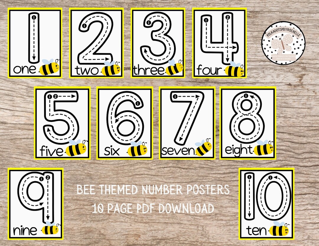 Bee Themed Number Poster Set - Etsy