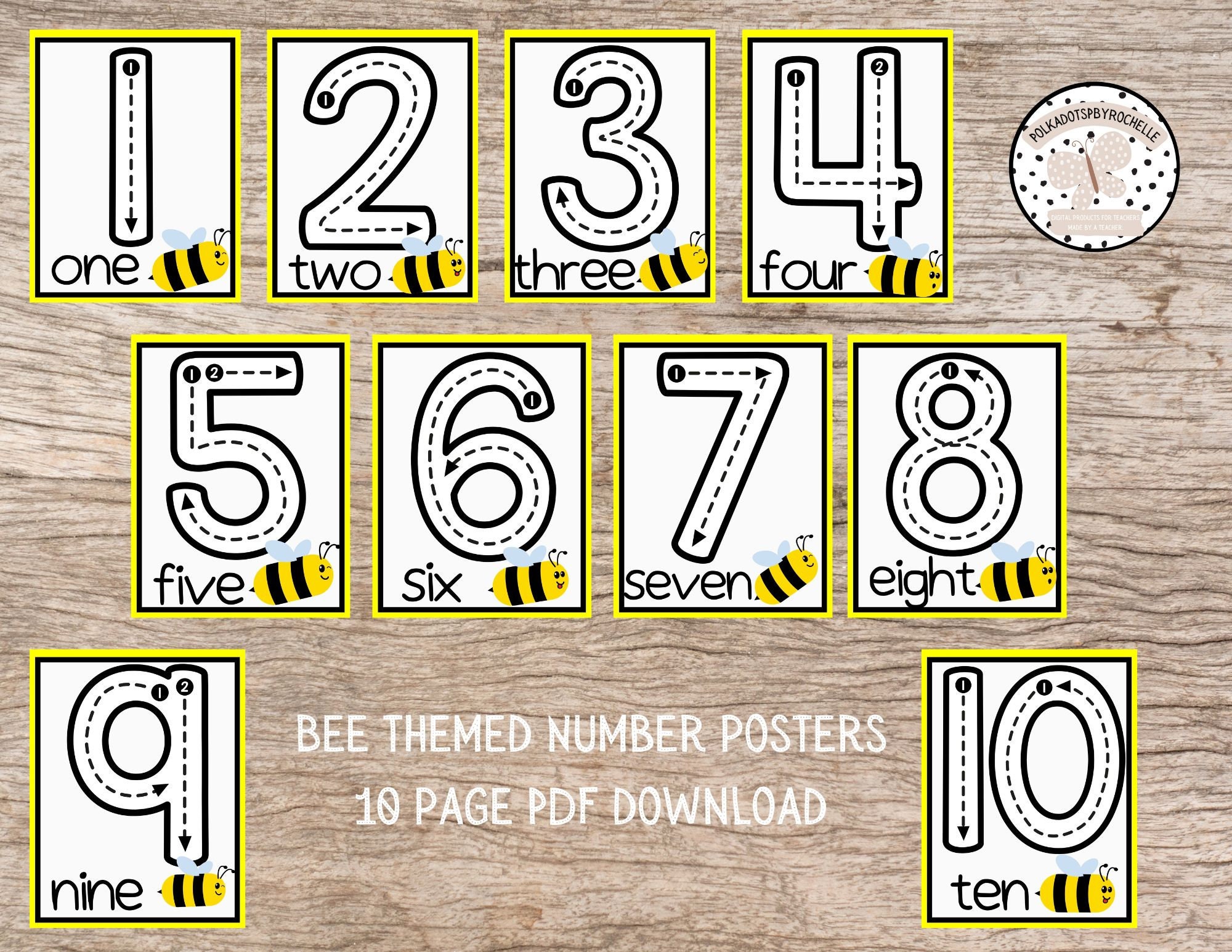 Bee Themed Number Poster Set - Etsy