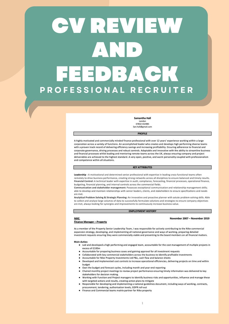 Full CV Review and Template - Etsy