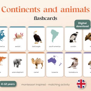 CONTINENTS AND ANIMALS - 57 A6 Montessori Flashcards - Printables ...