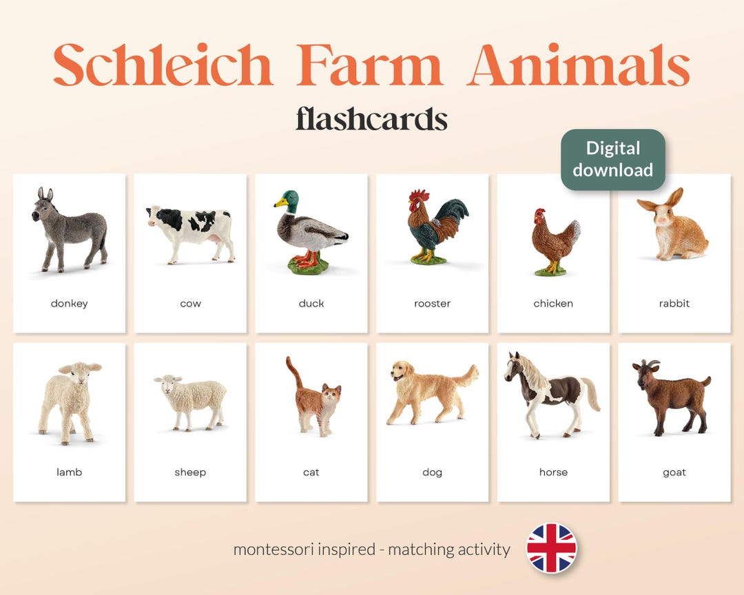 SCHLEICH FARM ANIMALS - 20 A6 Montessori Matching Cards - Printables ...