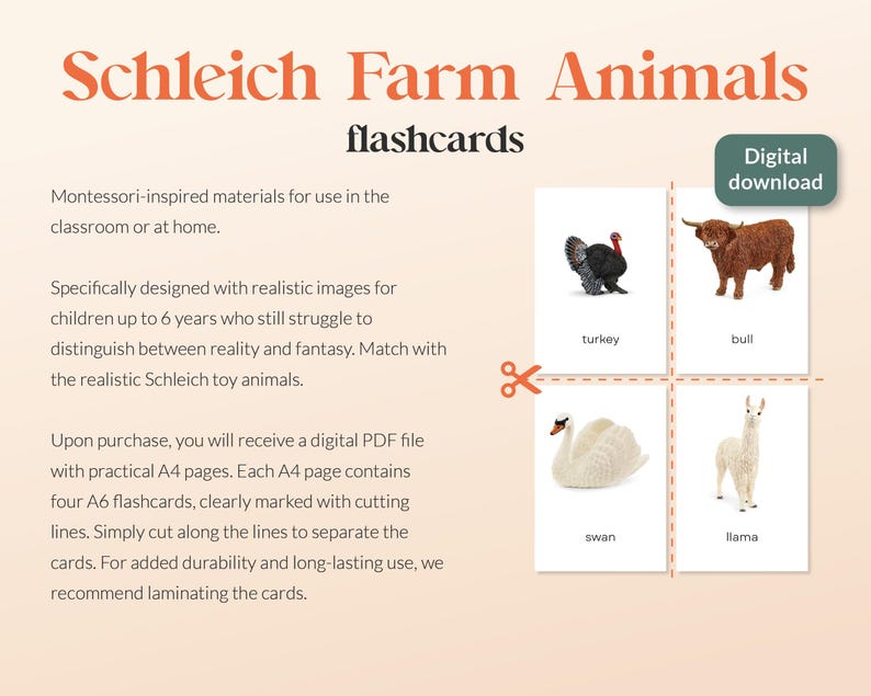 SCHLEICH FARM ANIMALS - 20 A6 Montessori Matching Cards - Printables ...