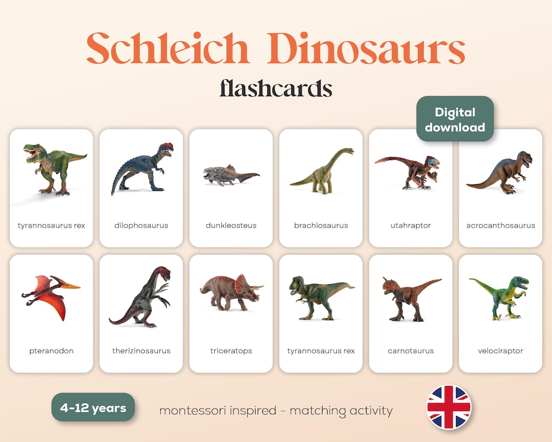 SCHLEICH DINOSAURS - 53 A6 Montessori Matching Cards - Printables ...