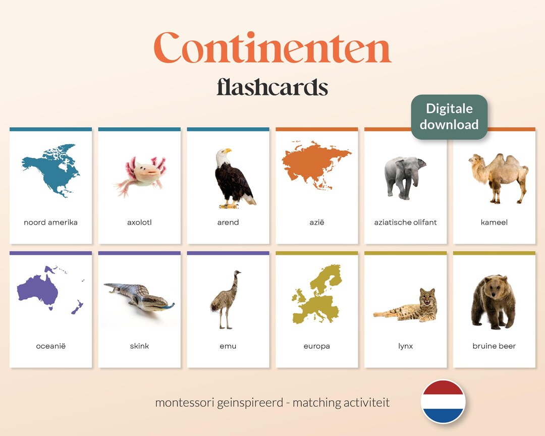 CONTINENTS 57 A6 Montessori Flashcards Printables English - Etsy