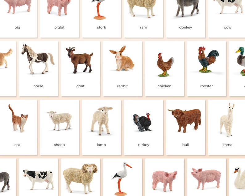 SCHLEICH FARM ANIMALS - 20 A6 Montessori Matching Cards - Printables ...