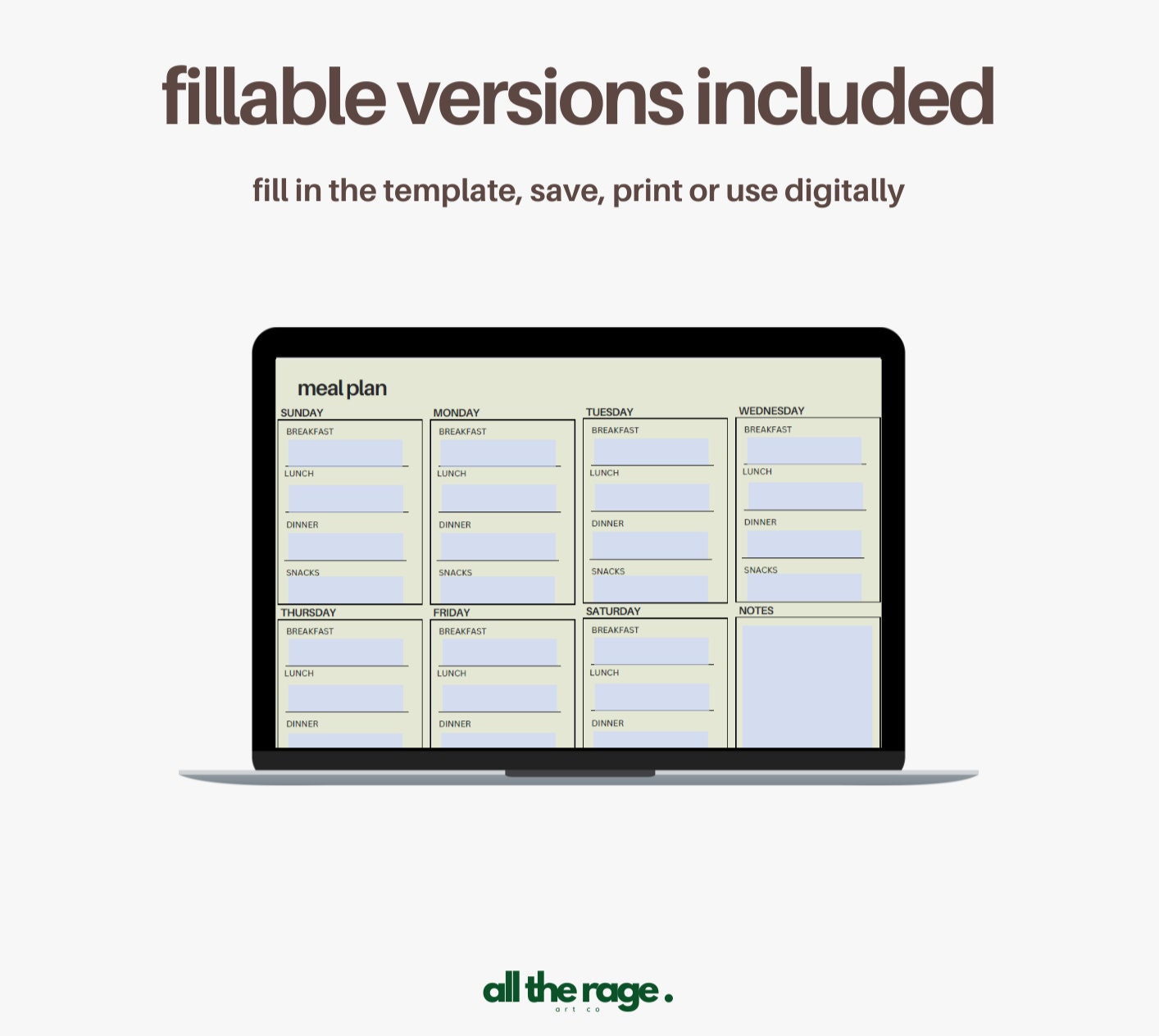 Printable Weekly Meal Planner Landscape, Food Diary, Meal Tracker, Food ...