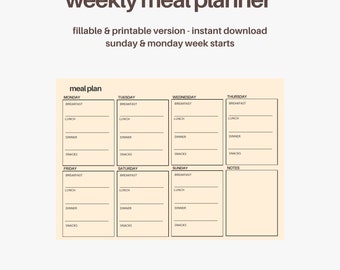 Printable Weekly Meal Planner Landscape, Food Diary, Meal Tracker, Food ...